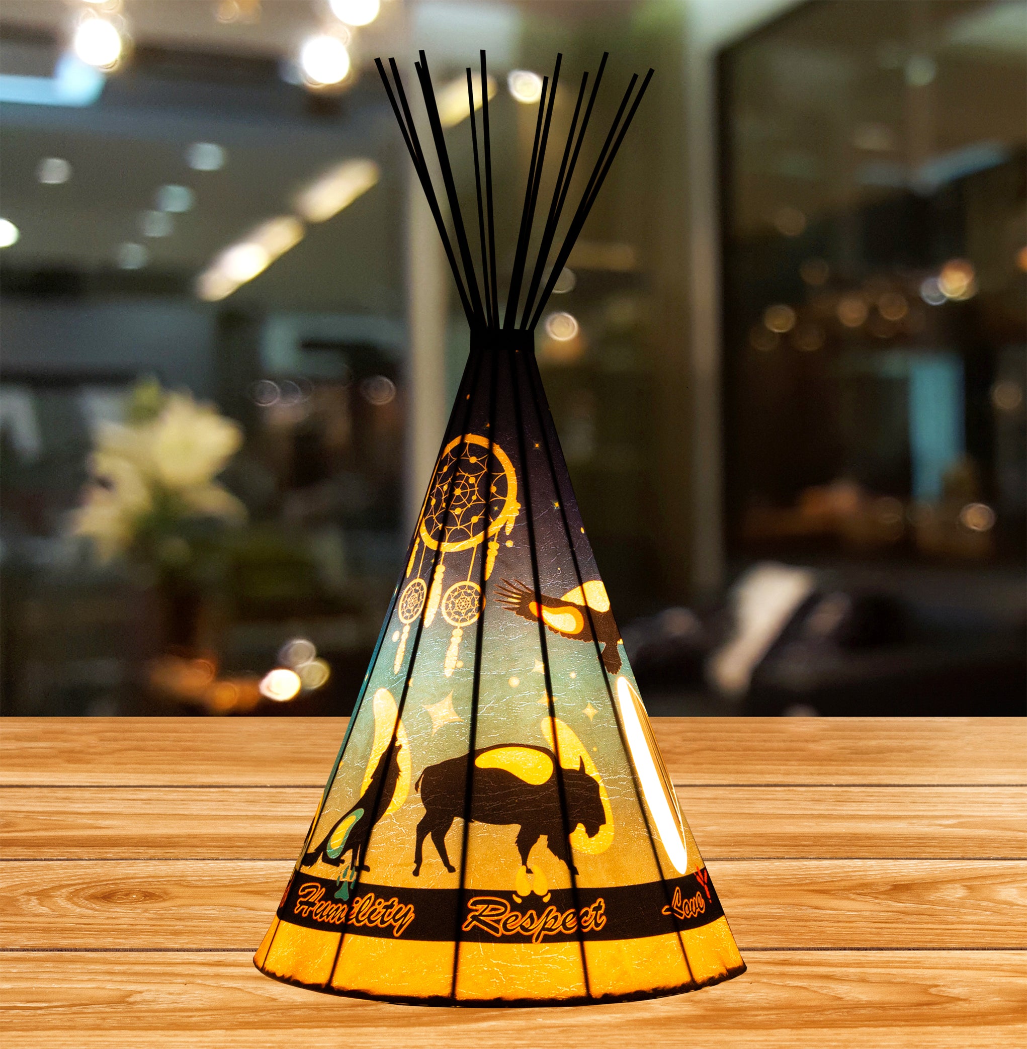 Modern 7 Sacred Animals Parchment Teepee Lamp - Large– Teepee Lamp